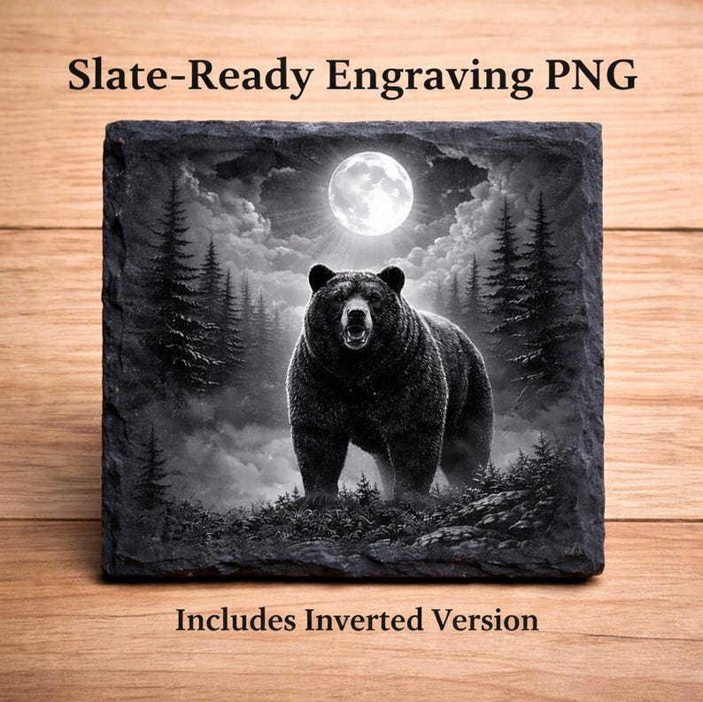 Bear Slate Coaster Engraving PNG - Laser File With Inverted Version ...