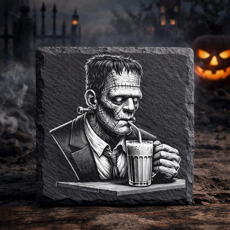 Frankenstein Chocolate Milk PNG, Funny Monster Slate Coaster Design ...