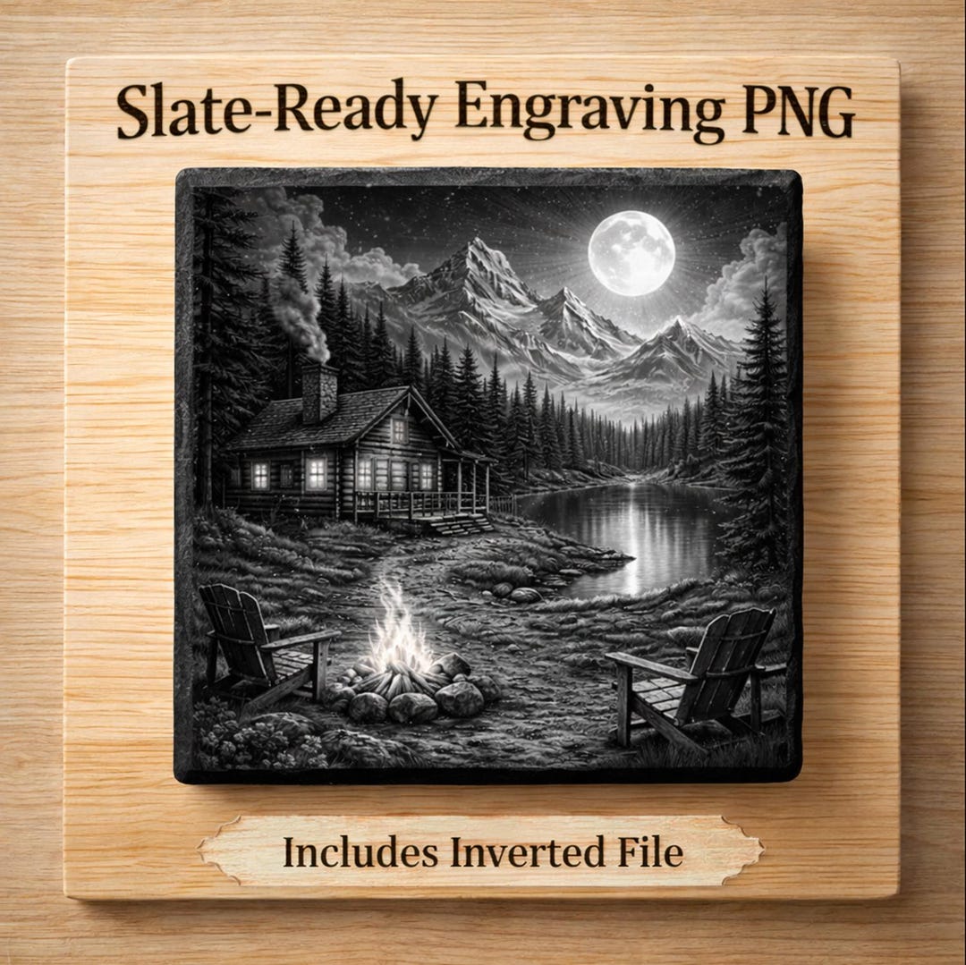 Cabin Slate Coaster Engraving PNG - Laser File With Inverted Version ...