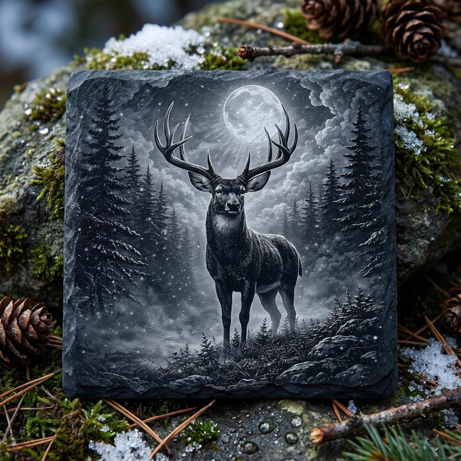 Deer Slate Engraving PNG | Woodland Buck Laser File | Wildlife Coaster ...