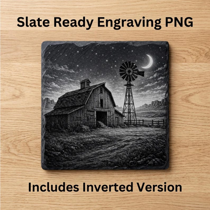 Rustic Barn Windmill Slate Coaster Engraving PNG Western Farmhouse ...