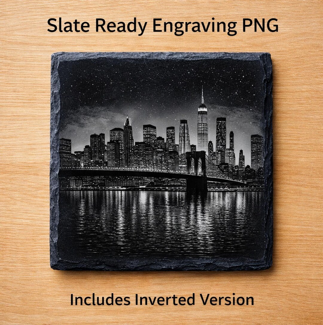 New York City Slate Engraving PNG Brooklyn Bridge Manhattan Skyline ...