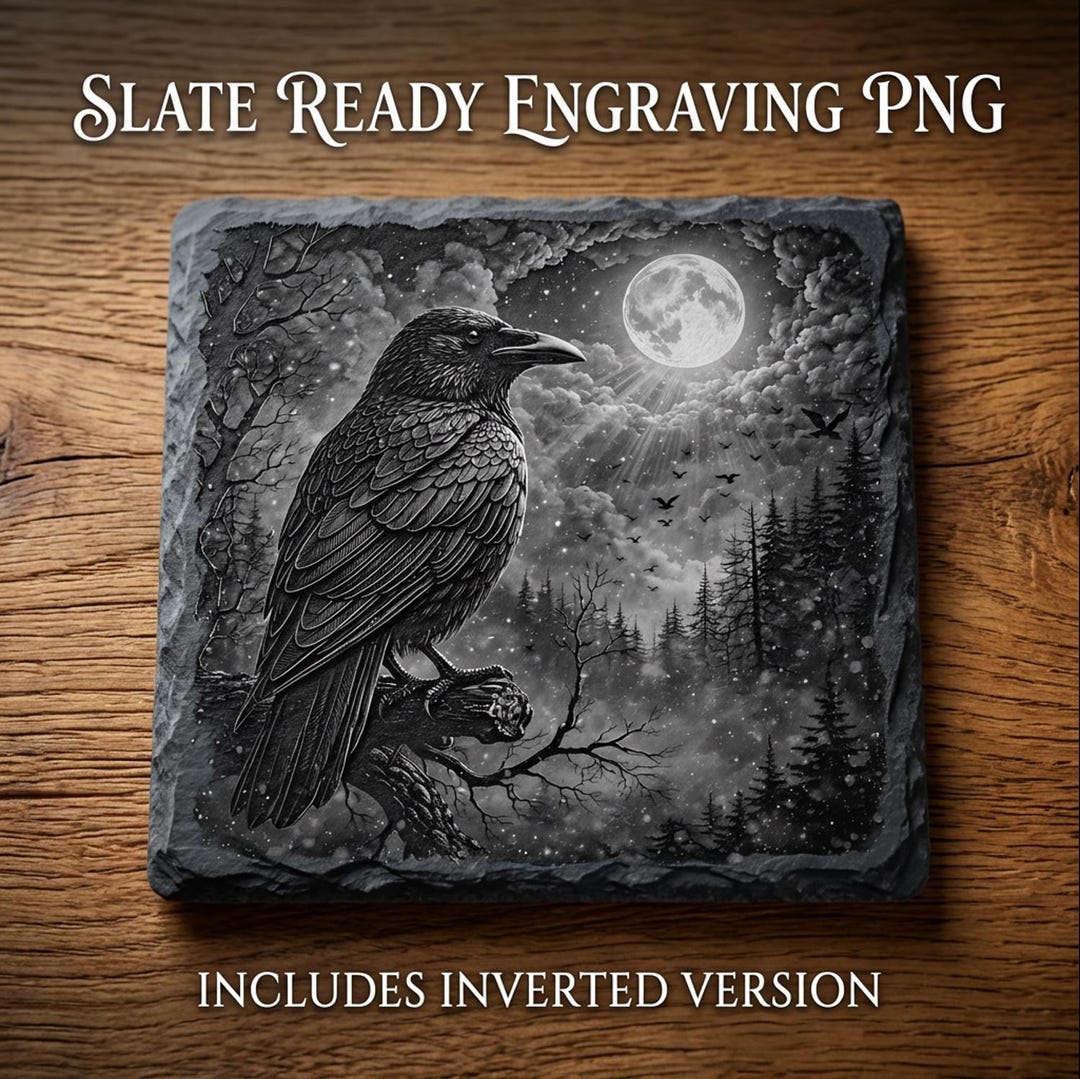 Raven Slate Engraving PNG Bird Laser File Wildlife Coaster Design ...