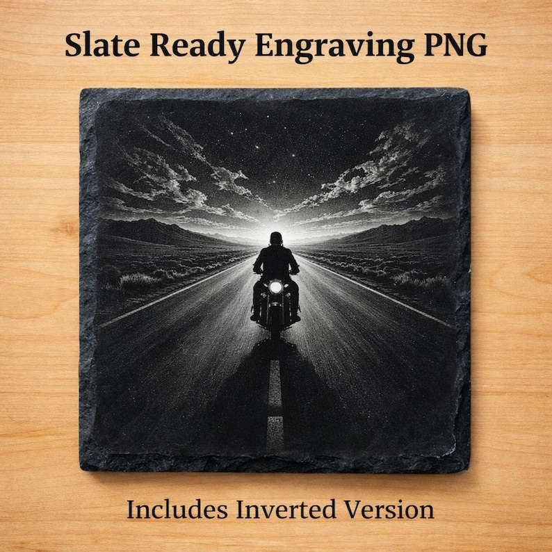 Lone Rider Laser Engraving PNG Motorcycle Highway Open Road Slate Coaster Design Digital ...