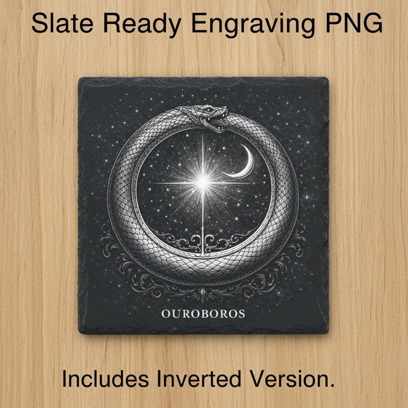 Ouroboros Slate Engraving PNG Snake Circle Laser File Mythology Coaster ...