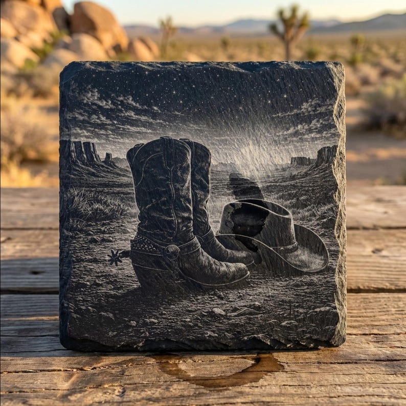 Western Cowboy Slate Coaster Bundle 6 Engraving PNG Laser Files Ranch ...