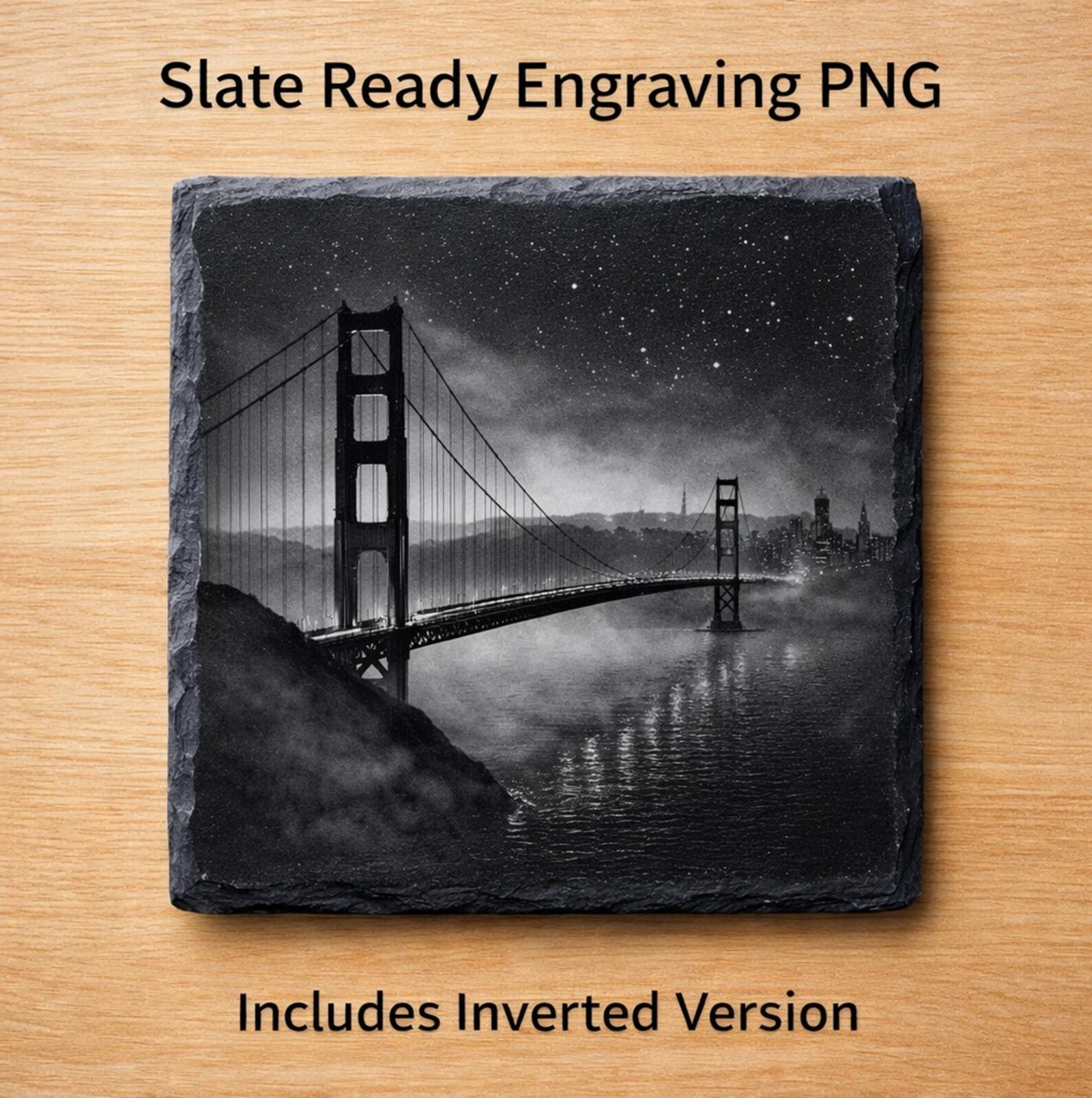 Golden Gate Bridge Slate Engraving PNG San Francisco Skyline Laser File ...