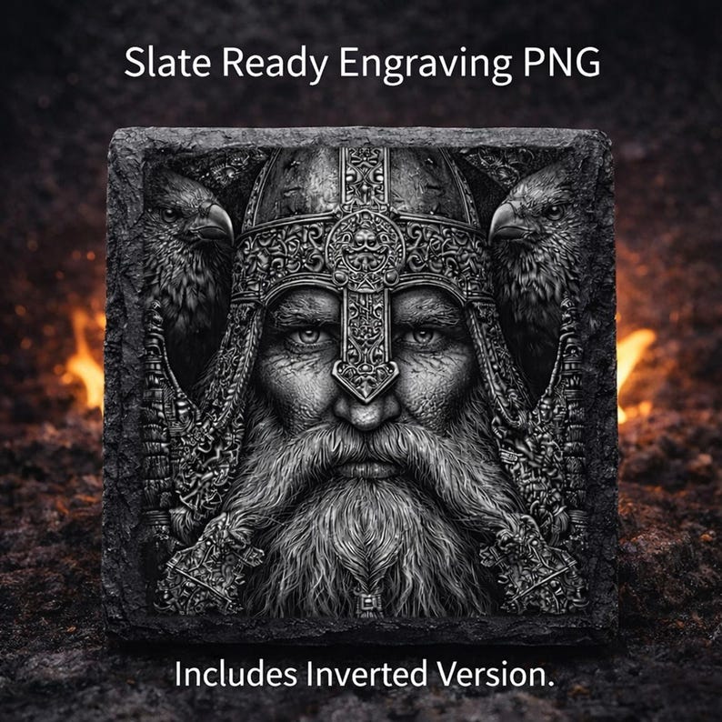 Viking Odin Ravens Slate Engraving PNG Norse Helmet Laser File ...
