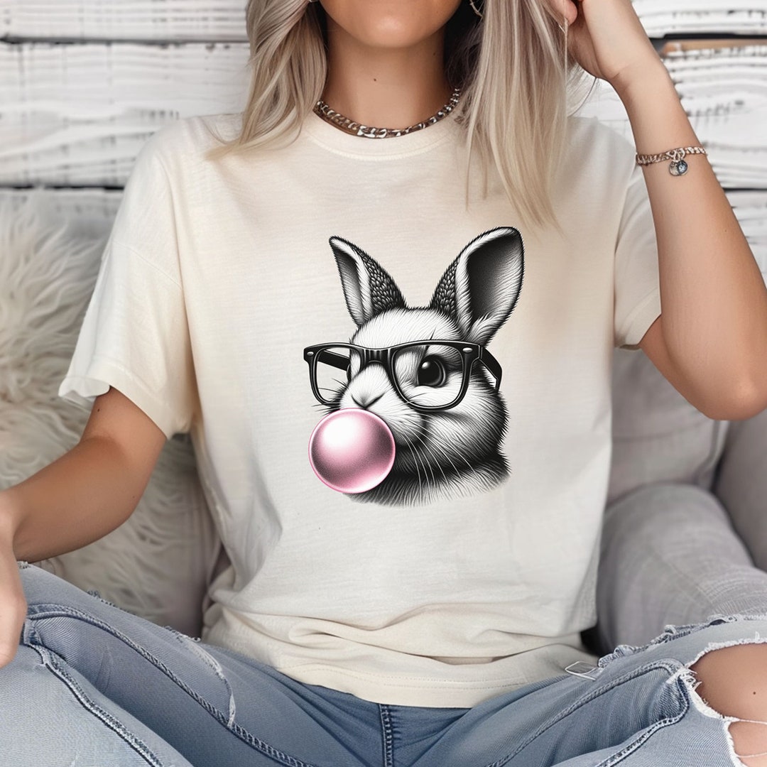 Comfort Colors Bunny With Pink Bubblegum Shirt, Cute Bunny Shirt ...