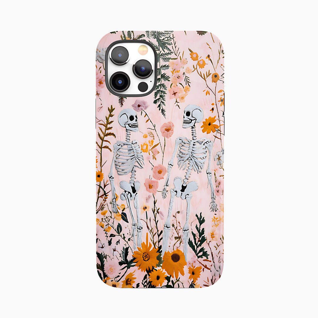 Floral Skeleton Couple Phone Case: Embroidered Cottagecore Style - Etsy