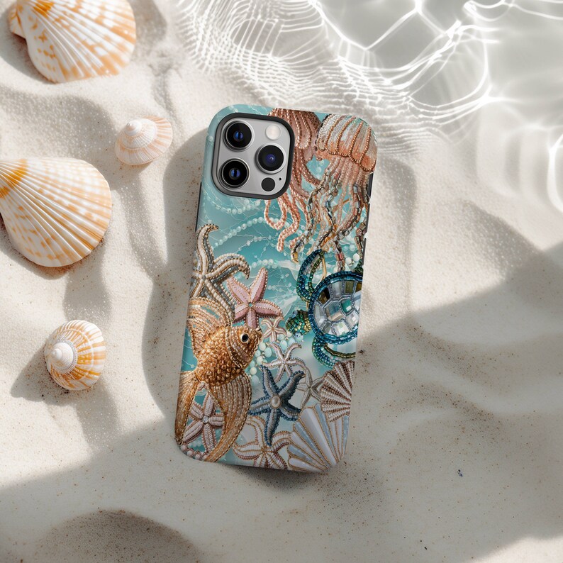 Sea Life Mosaic Phone Case, Beaded Charm Jewellery, Mosaic Print iPhone ...