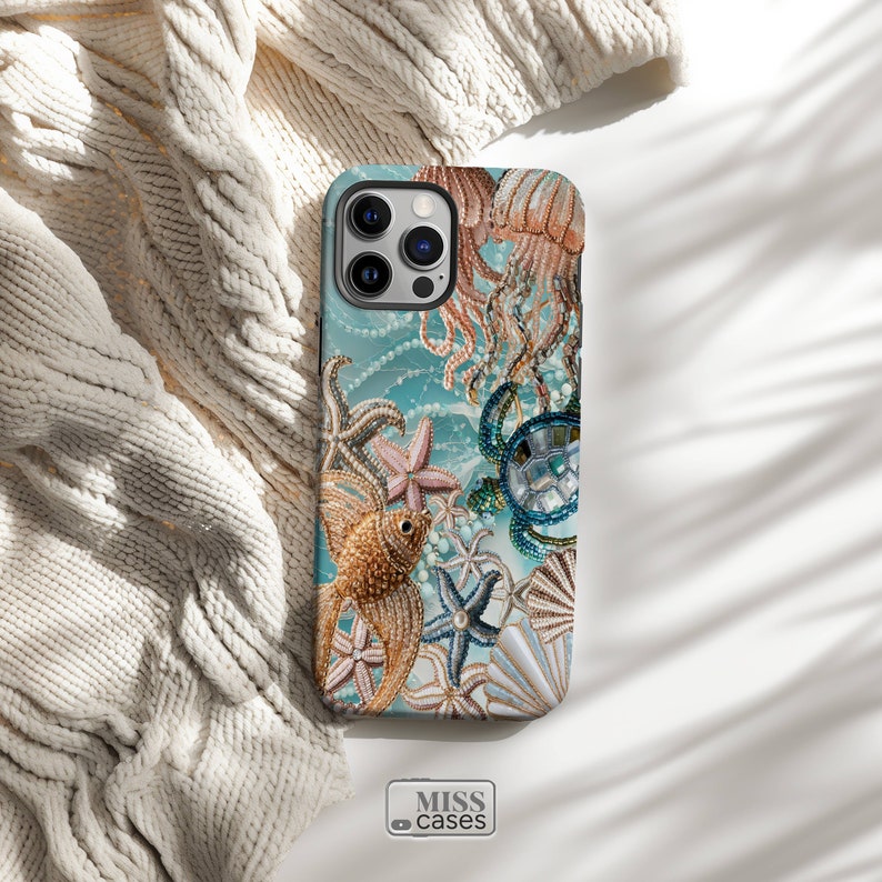 Sea Life Mosaic Phone Case, Beaded Charm Jewellery, Mosaic Print iPhone ...