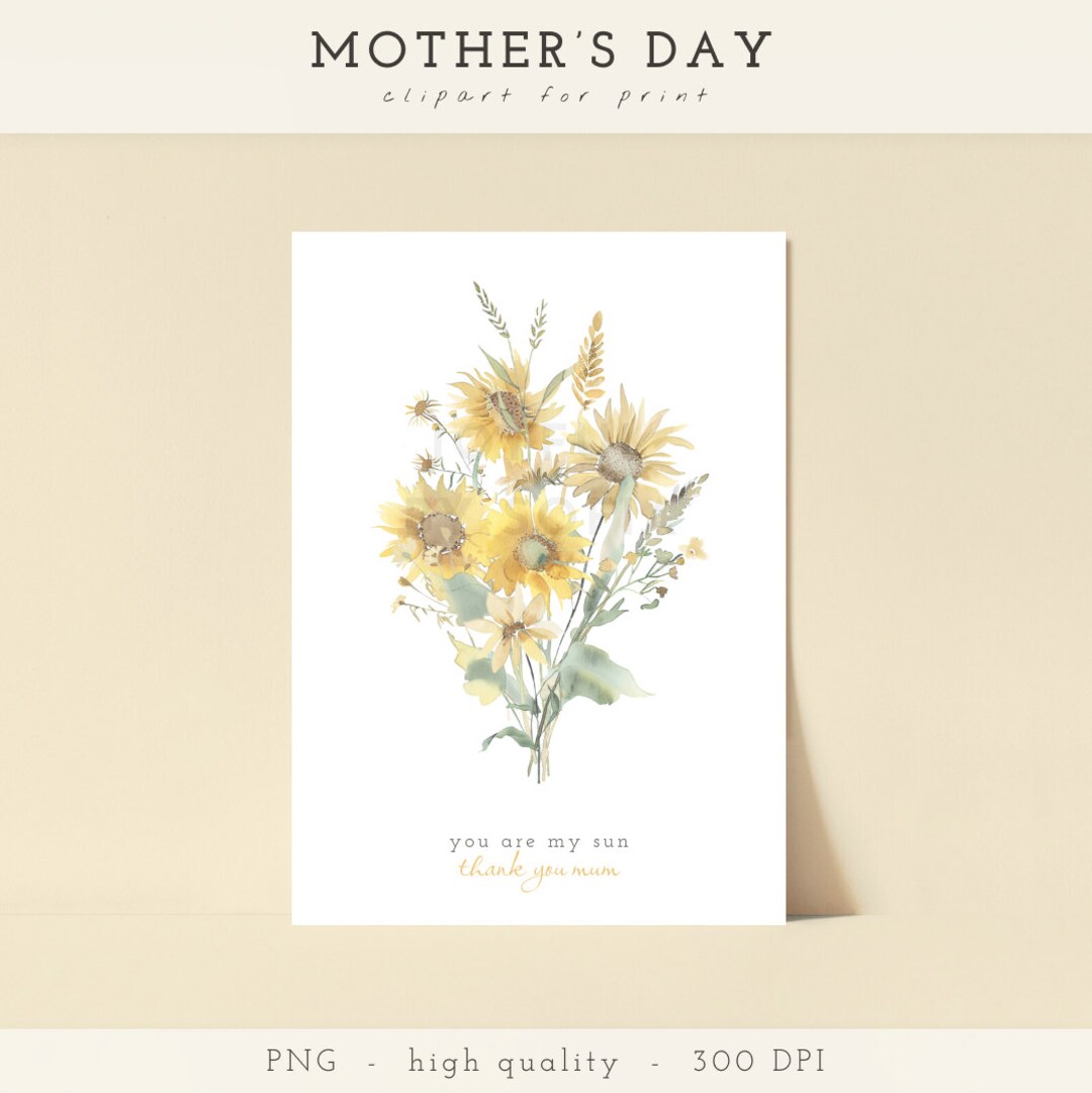 Printable Mother's Day Sunflower Bouquet Watercolor, Happy Mother's Day ...