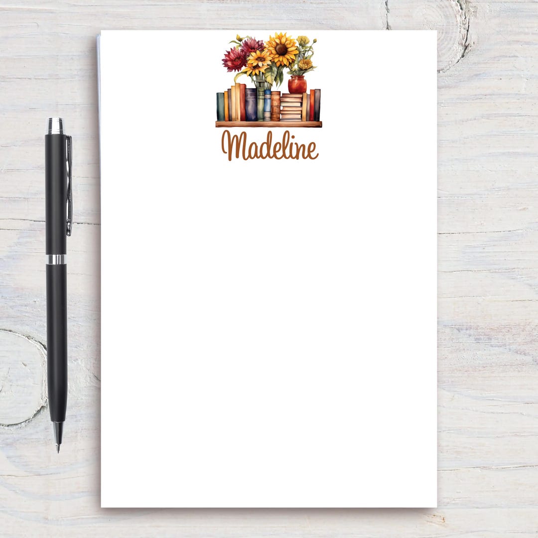 Stacked Book Personalized Notepad, Reading Notepad Gifts Under 20 Book ...