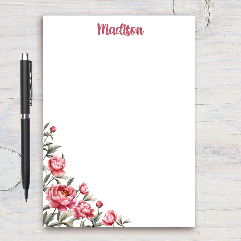 Watercolor Rose Personalized Notepad, Custom Notepad, Personalized Stationery, Writing Pad, Gift ...