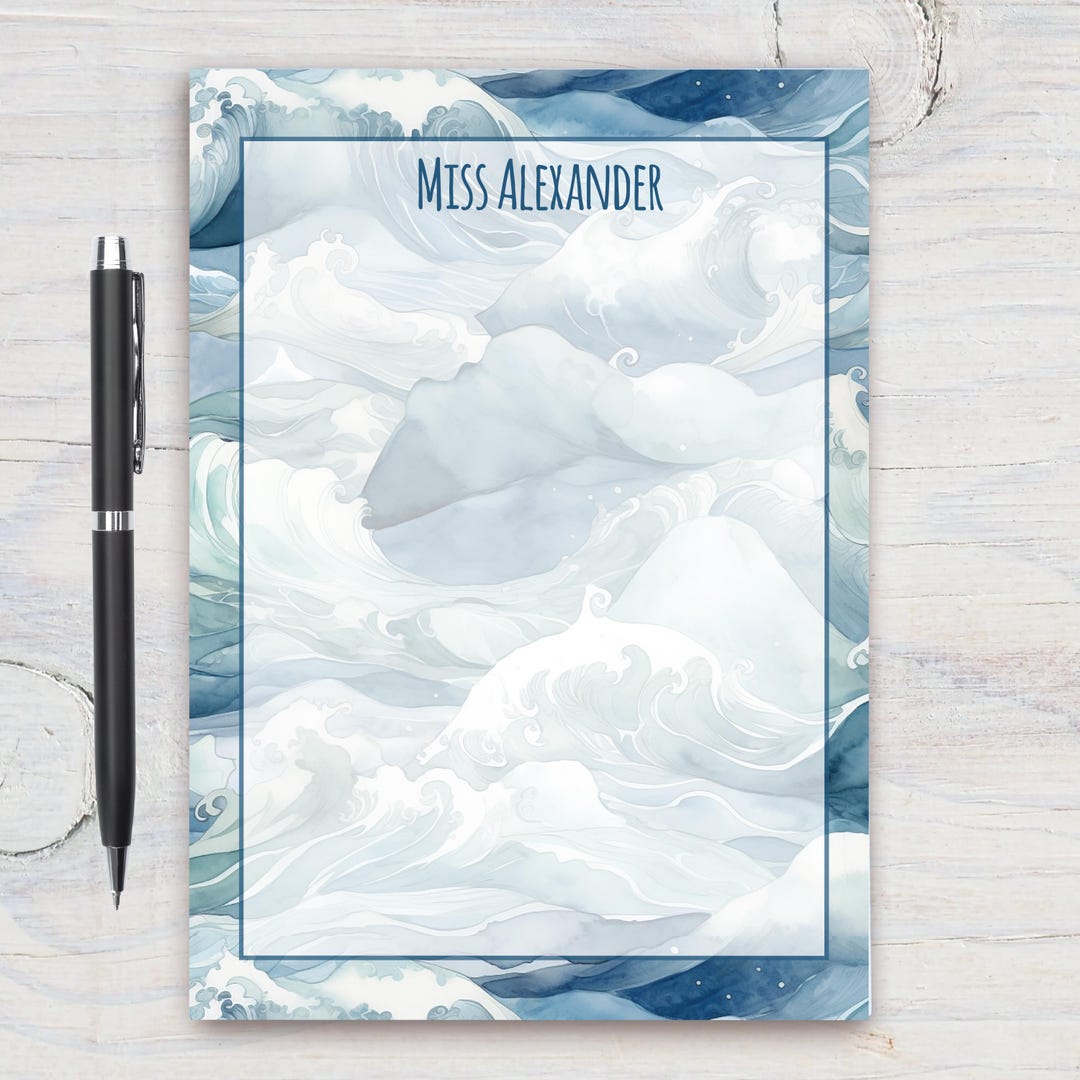 Custom Beach Waves Themed Notepad, Personalized Stationery, Writing Pad ...