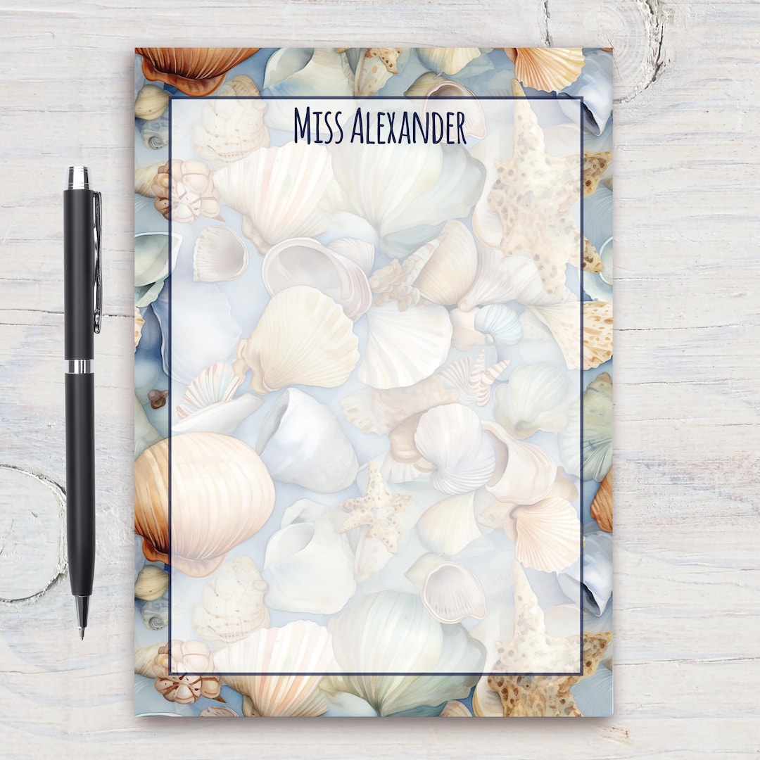 Custom Beach Shells Themed Notepad, Personalized Stationery, Writing ...