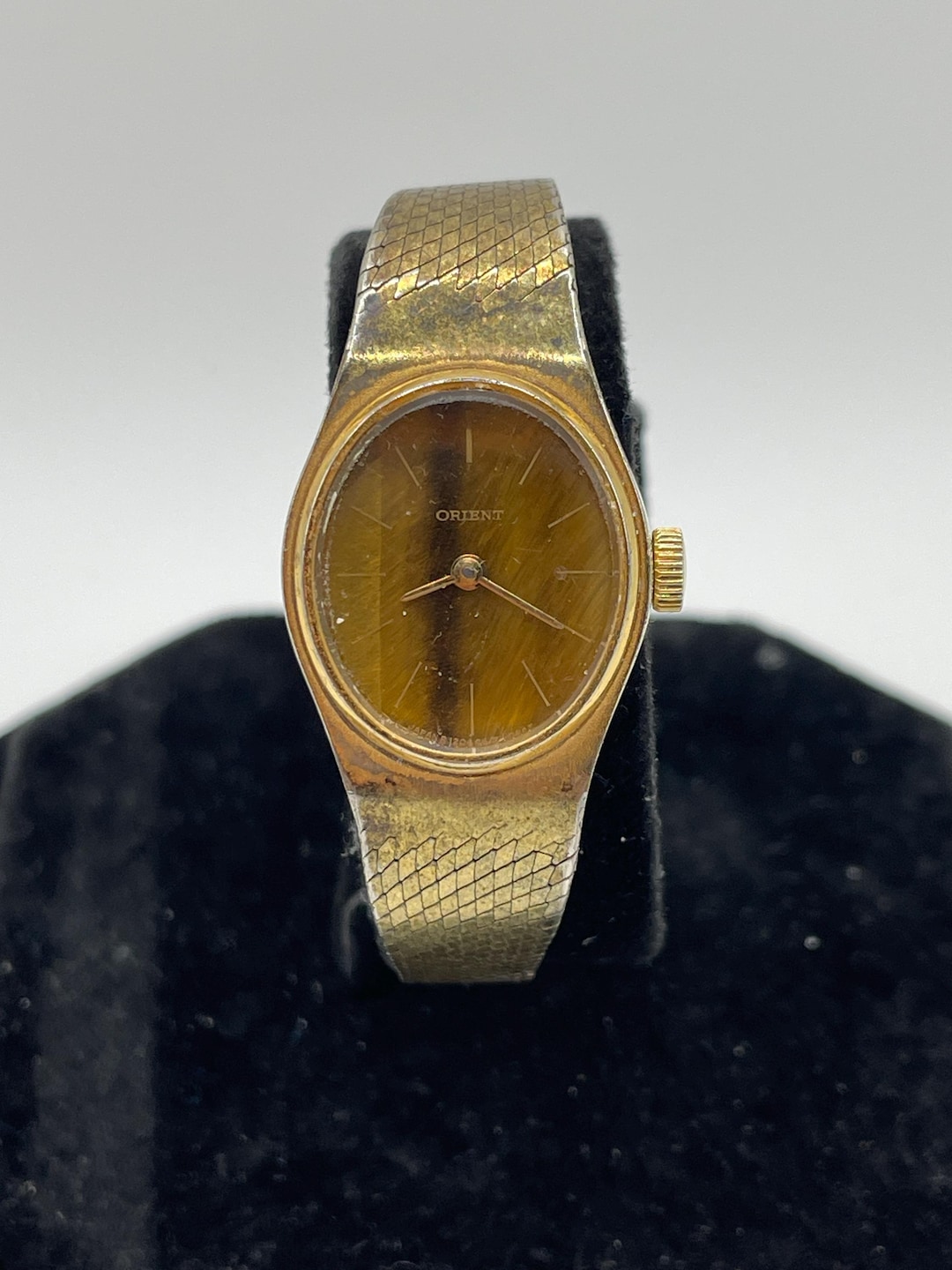 Orient Oval Shaped Tiger's Eye Dial Gold Tone Manual Wind Made in Japan ...
