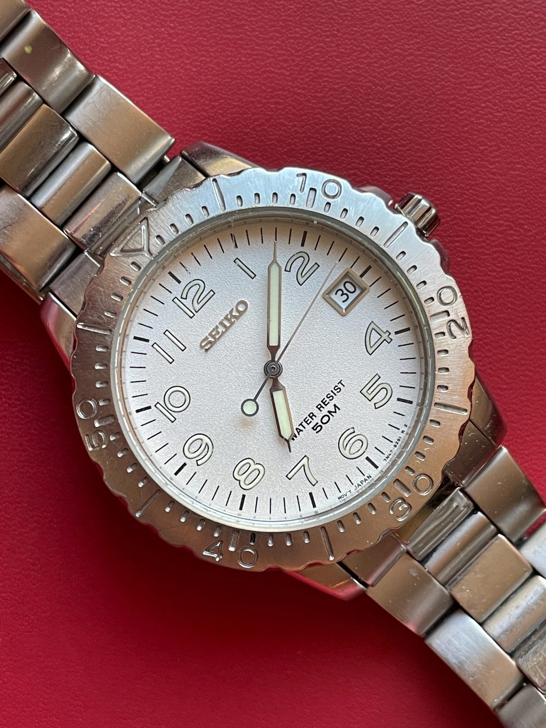 Seiko Stainless Steel Bezel Dive Watch Quartz 7N42-8179 5bar 50m Water ...