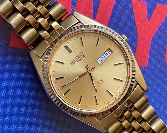 Vintage Seiko SQ 5Y23-8A60 President Day Date Jubilee Bracelet Gold Tone Quartz Watch 36mm ...