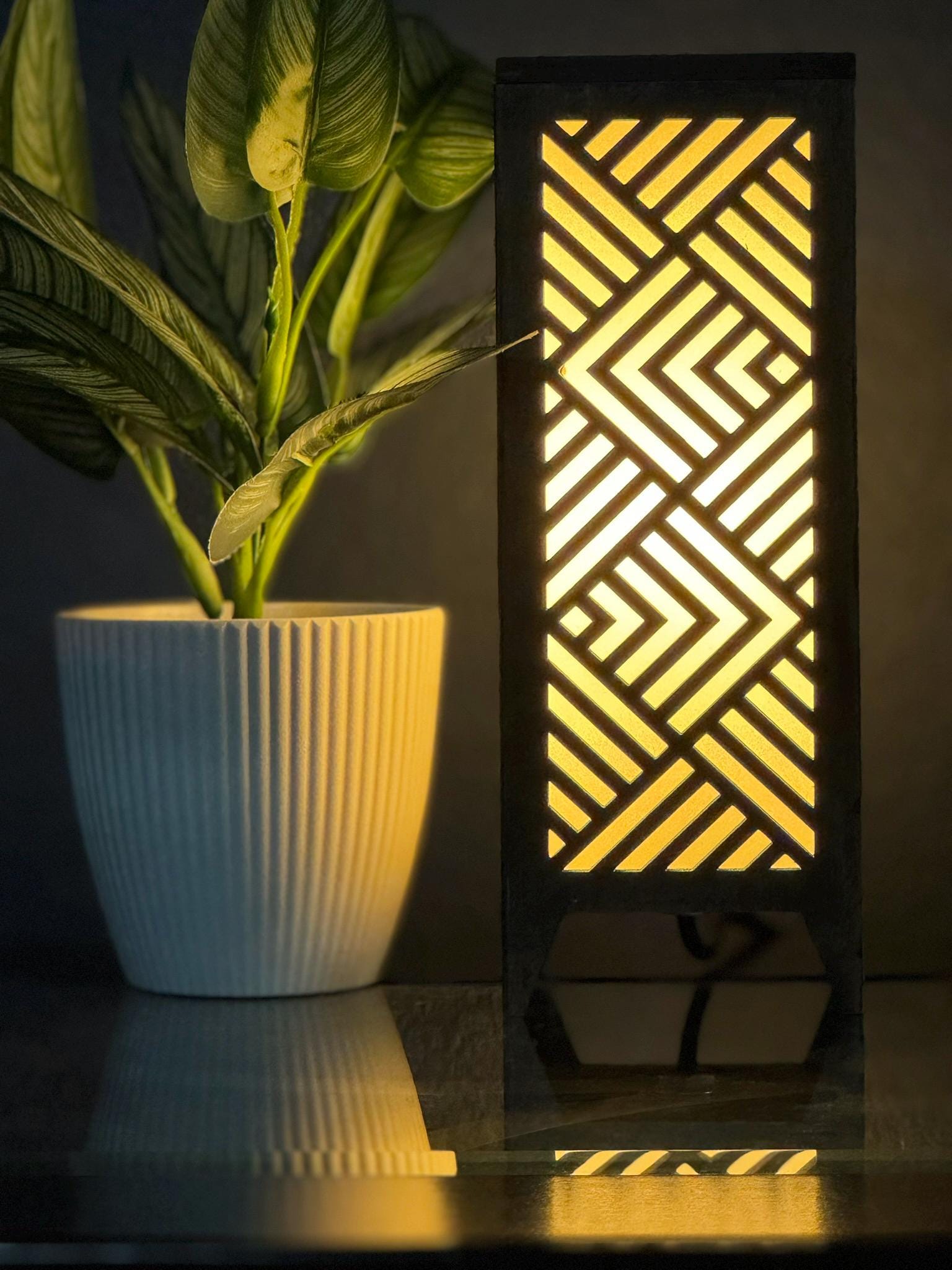 Geometrical Pattern Wood Table Lamp, Light Box, Night Lamp Laser-cut ...