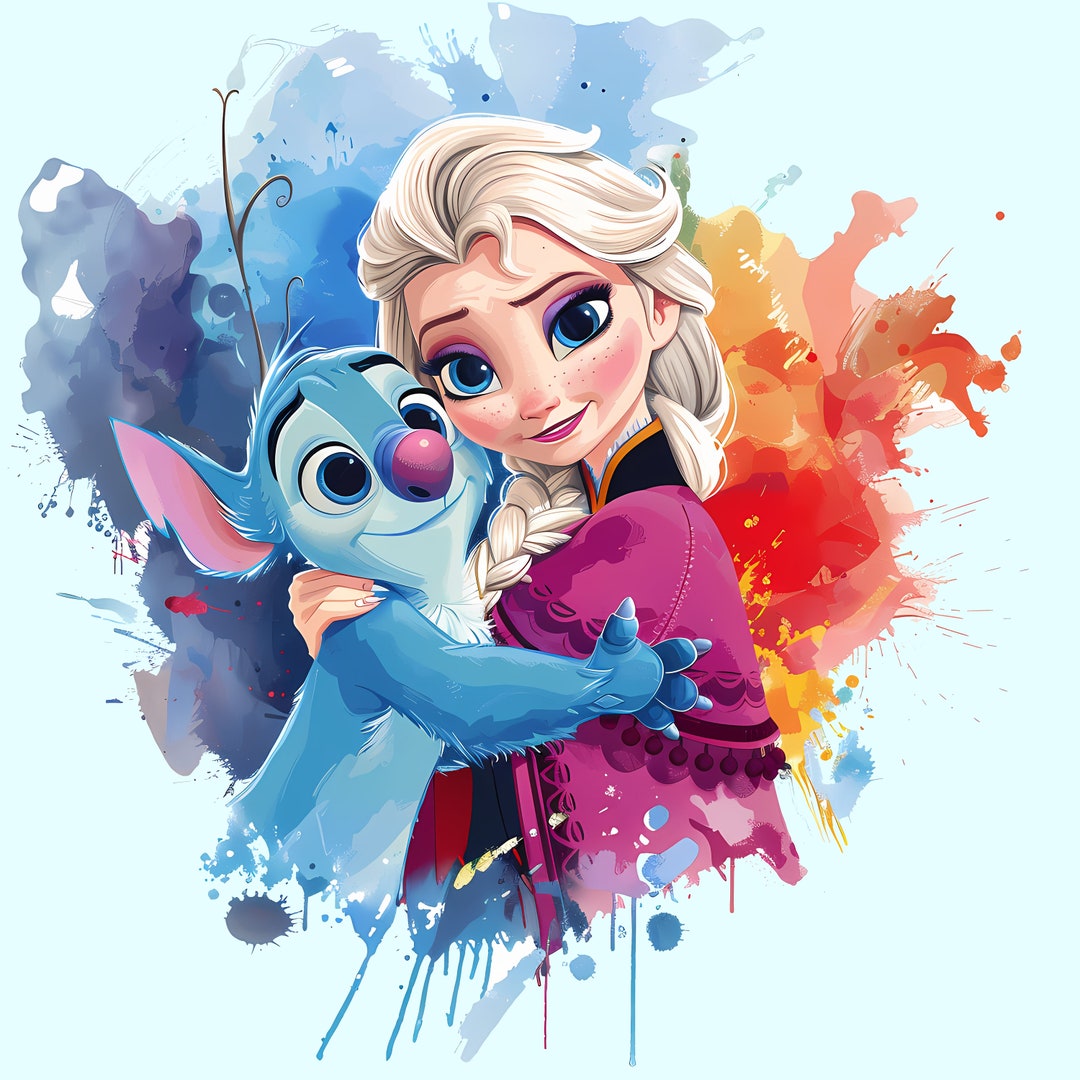 Stitch and Elsa Watercolor Splash, Clipart Images, Sublimation T-shirt ...
