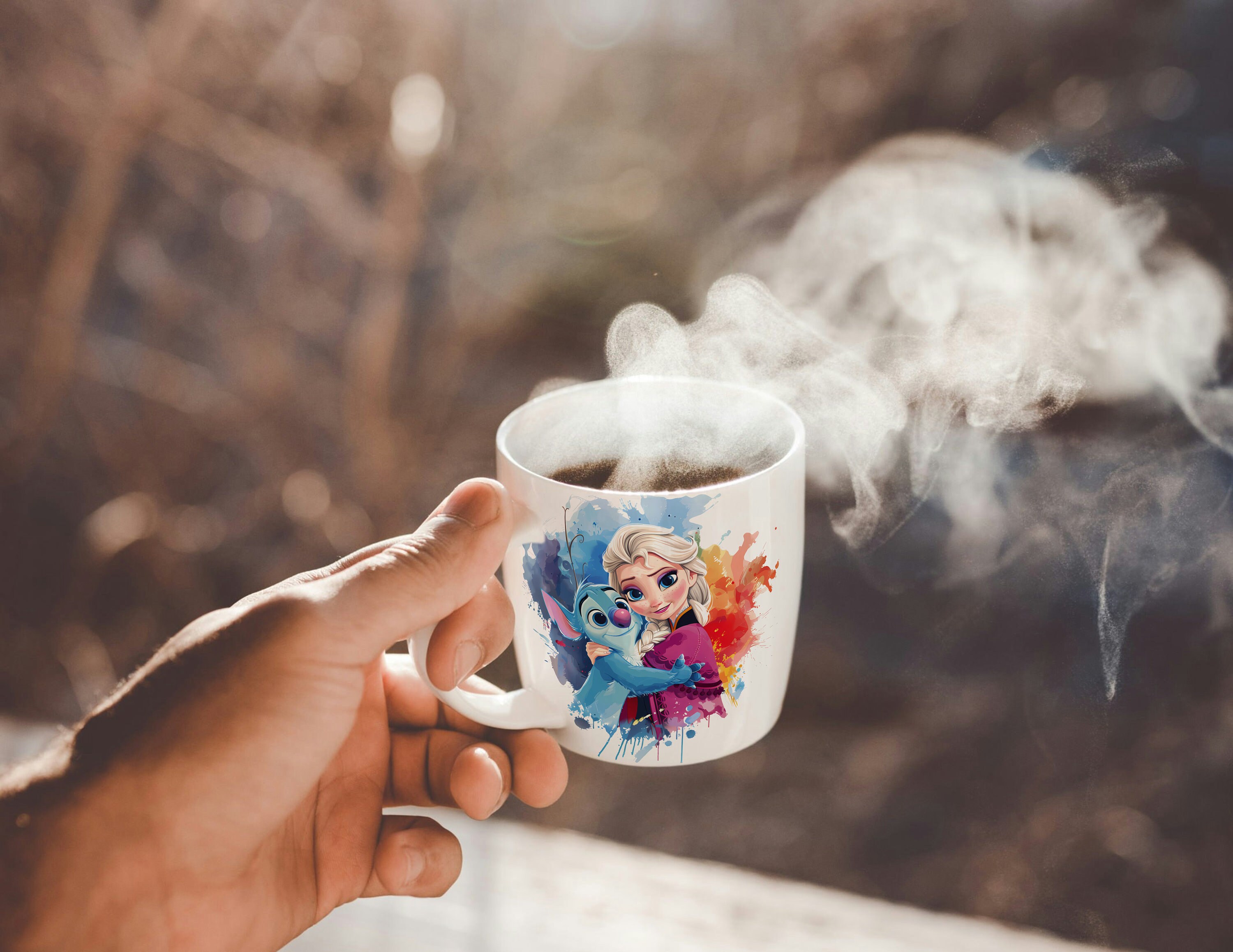 Stitch and Elsa Watercolor Splash, Clipart Images, Sublimation T-shirt ...