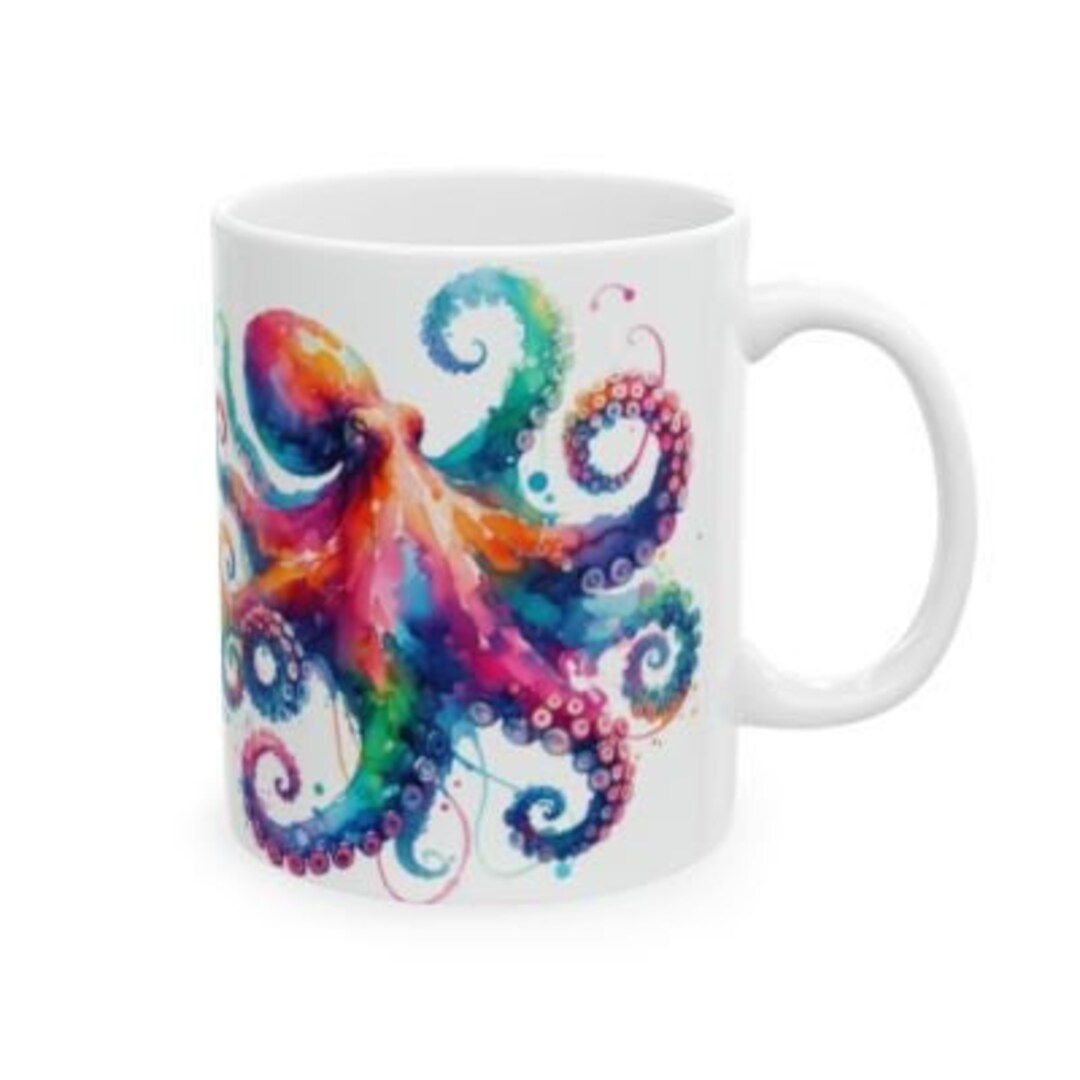 Mugsforyourcupboard AI Art Watercolor Octopus Ceramic Mug, Fun Ocean ...