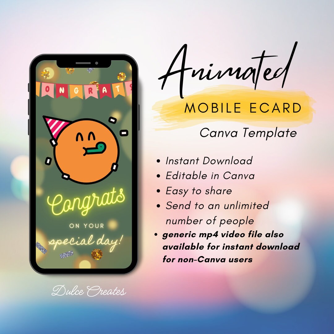 Congrats Animated Greeting E-card Video Canva Template for Mobile Phone ...
