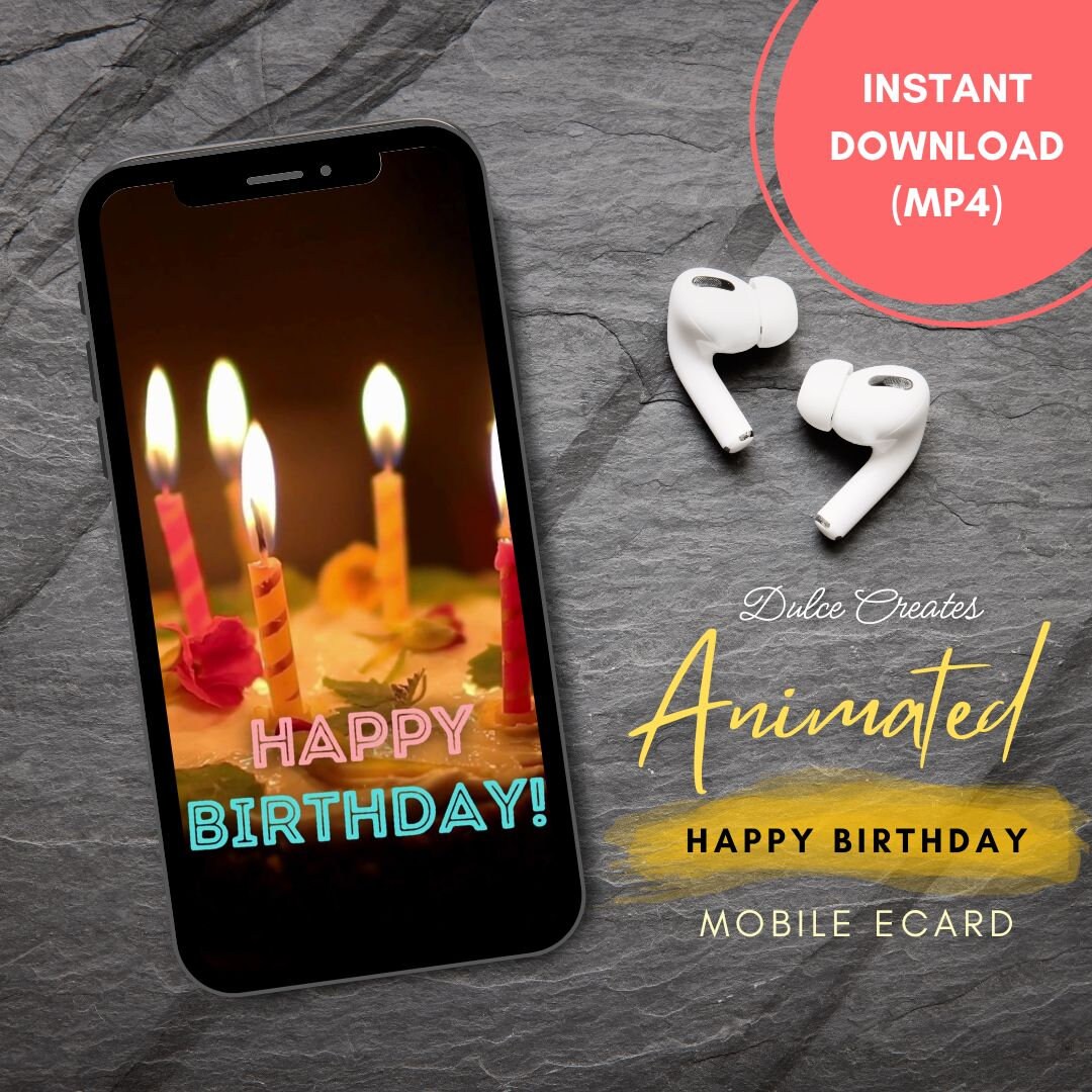 Happy Birthday Animated Greeting E-card for Mobile Phone. Candle Cake ...