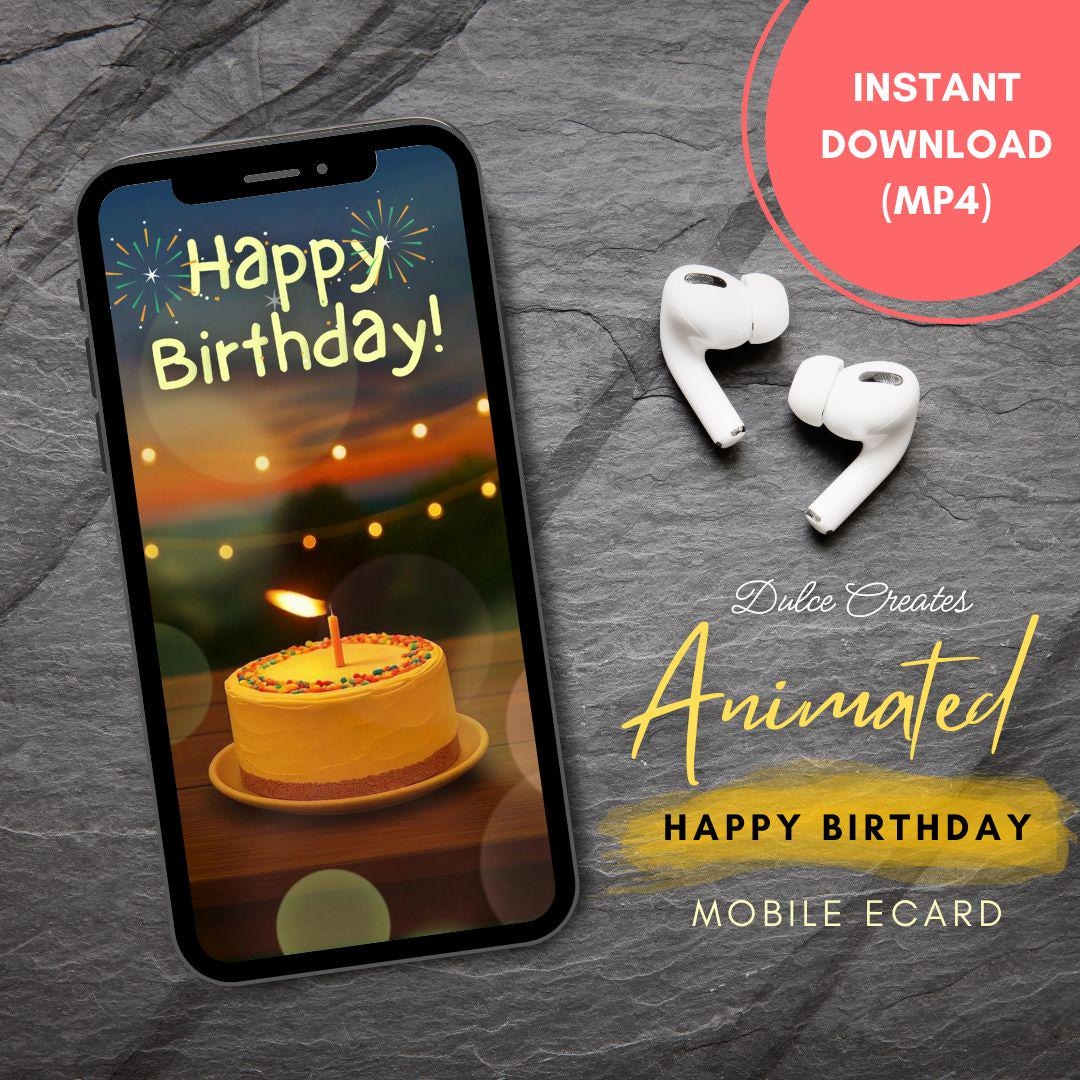 Happy Birthday to You Animated Greeting E-card for Mobile Phone. Cake ...