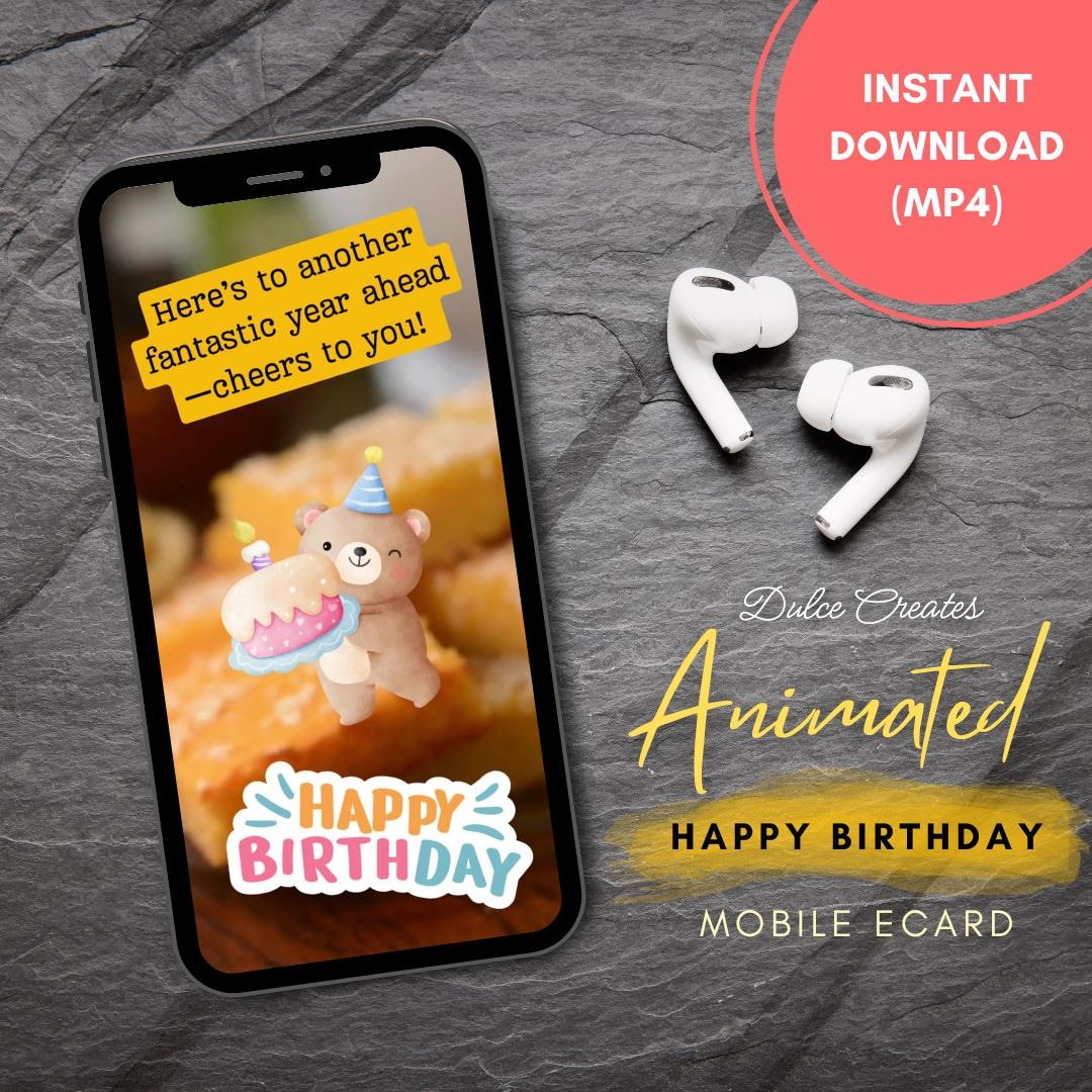 Happy Birthday Animated Greeting E-card for Mobile Phone. Cake Design ...