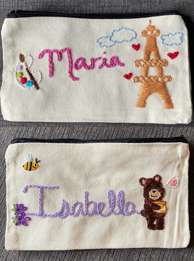 Personalized Hand Embroidered Zipper Canvas Pouch - Etsy