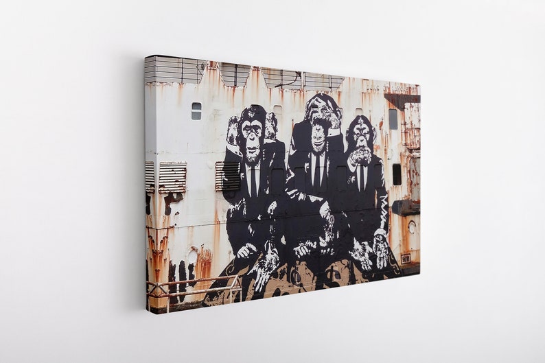 Banksy Three Wise Monkeys Poster, Banksy Framed Canvas, 3 Wise Monkeys ...