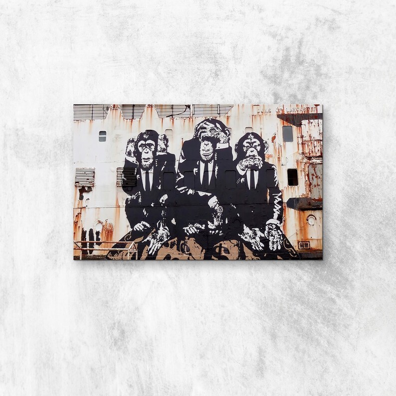 Banksy Three Wise Monkeys Poster, Banksy Framed Canvas, 3 Wise Monkeys ...