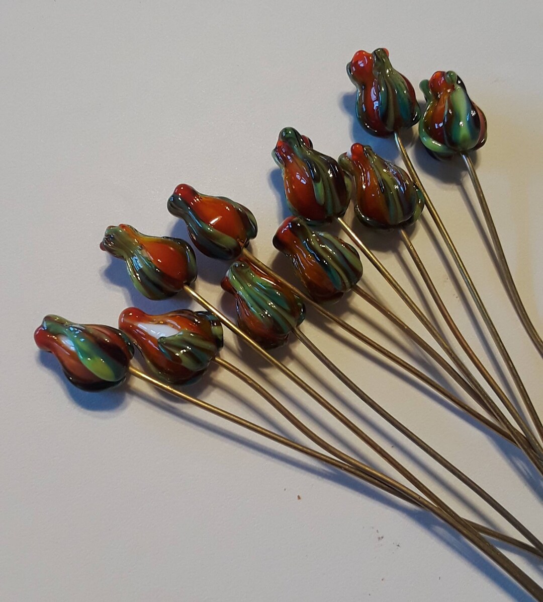 Handmade Glass Flower Bud or Rose Bud Headpin Findings-set of Ten ...