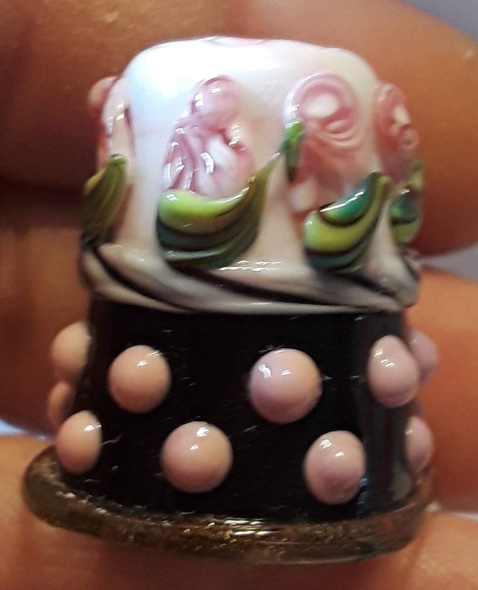 Handmade Lampwork Glass Thimble pink Rose Tuxedo SRA S105 - Etsy