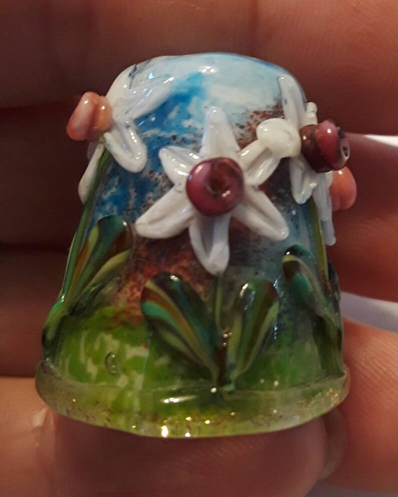 Handmade Lampwork Glass Thimble White Daffodils SRA S105 | Etsy