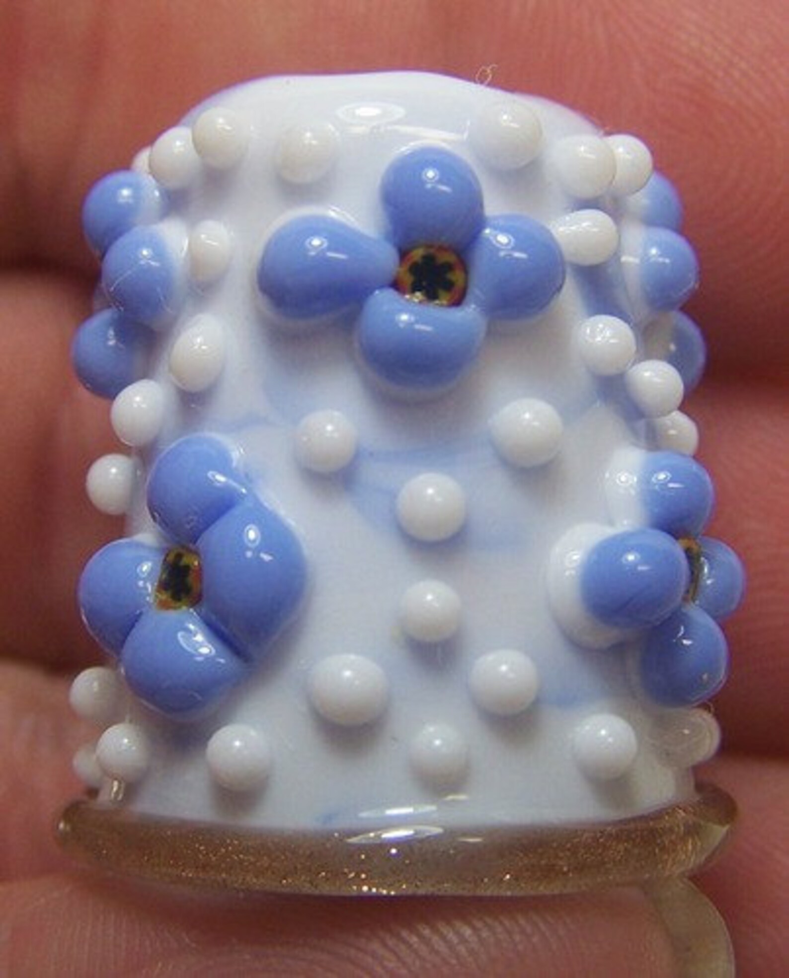 Handmade Lampwork Glass Thimble marbled Periwinkle Pin - Etsy