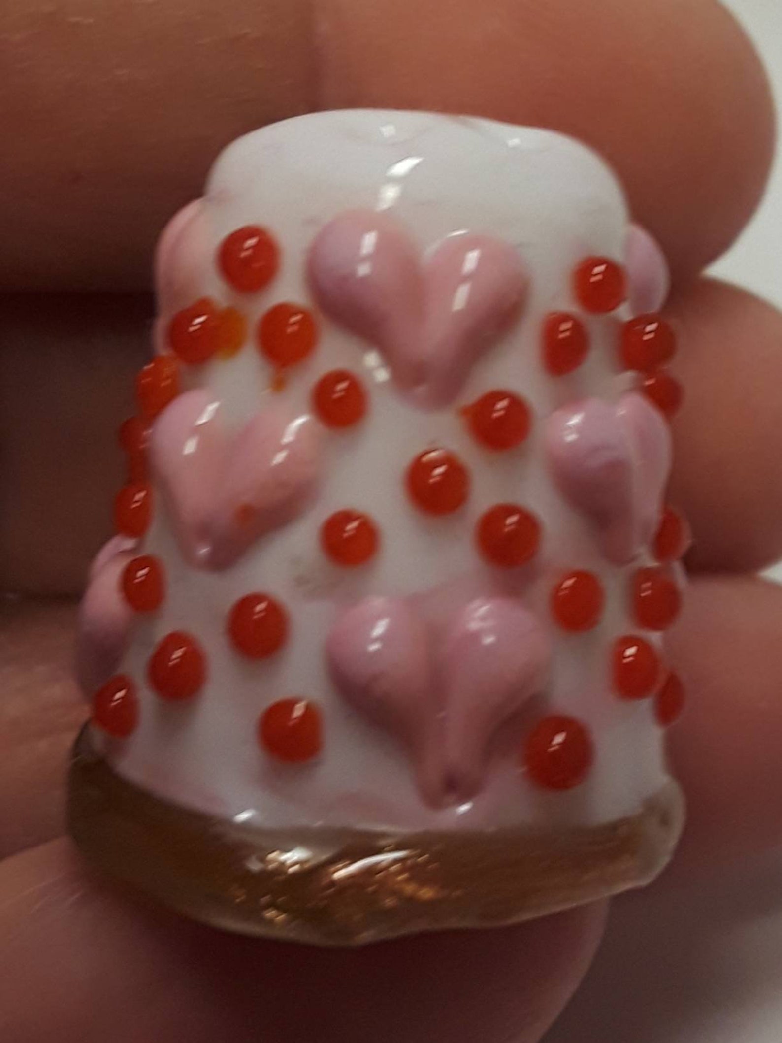 Handmade Lampwork Glass Thimble pink Heart Pin Cushion SRA - Etsy