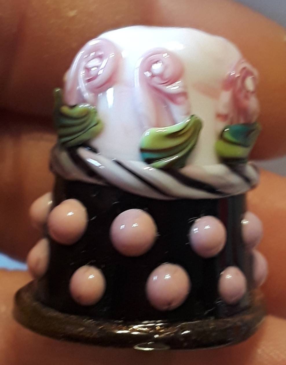 Handmade Lampwork Glass Thimble pink Rose Tuxedo SRA S105 - Etsy