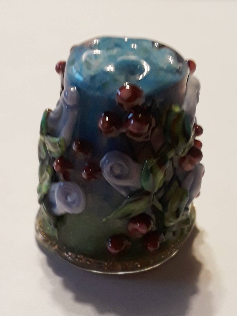 Handmade Lampwork Glass Thimble Lavender Roses Trellis SRA | Etsy
