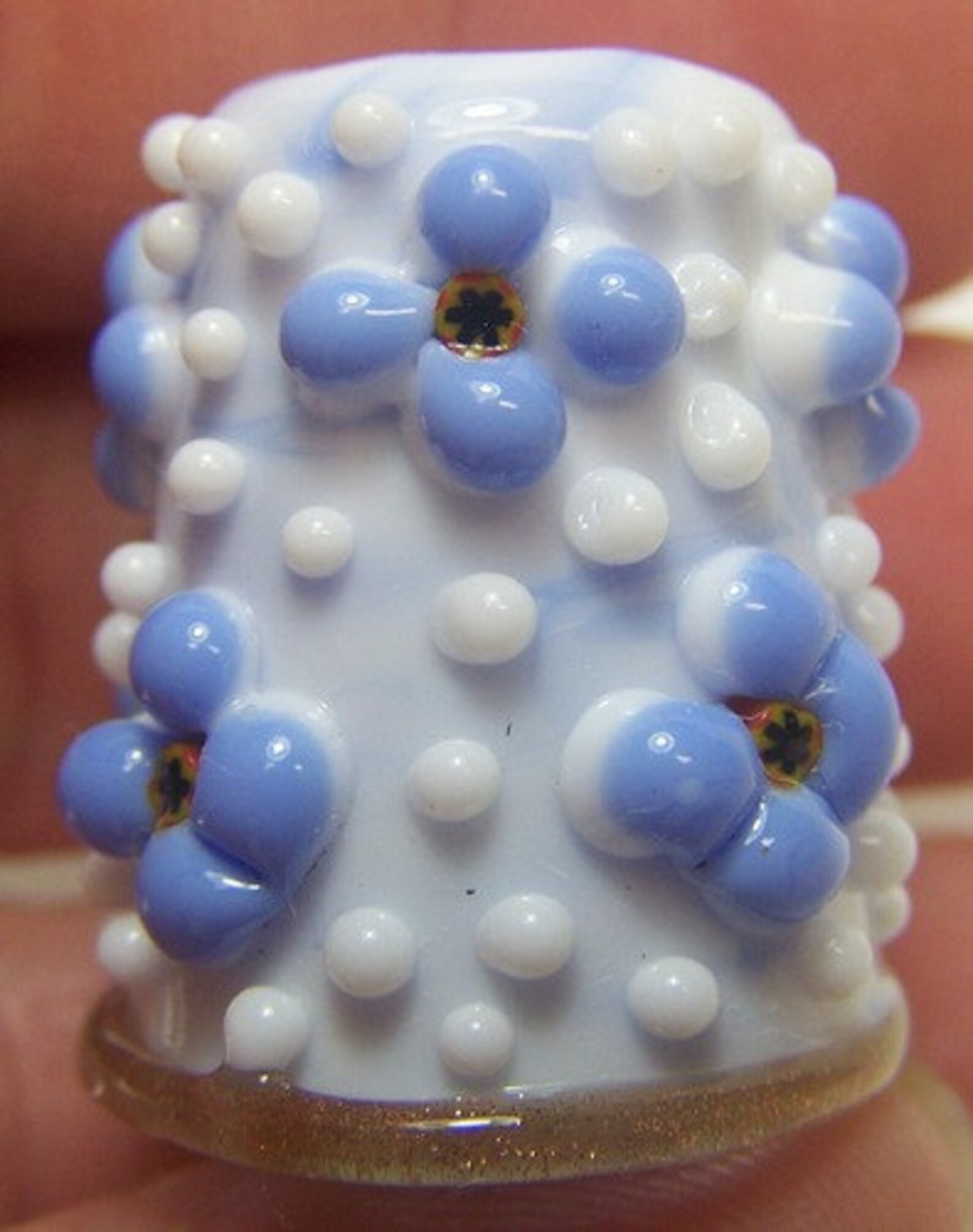 Handmade Lampwork Glass Thimble marbled Periwinkle Pin - Etsy