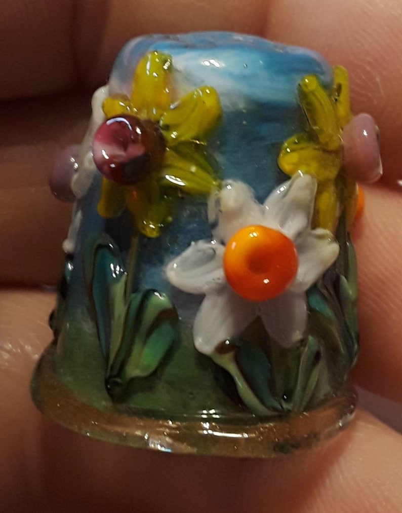 Handmade Lampwork Glass Thimble mixed Daffodils SRA S105 - Etsy