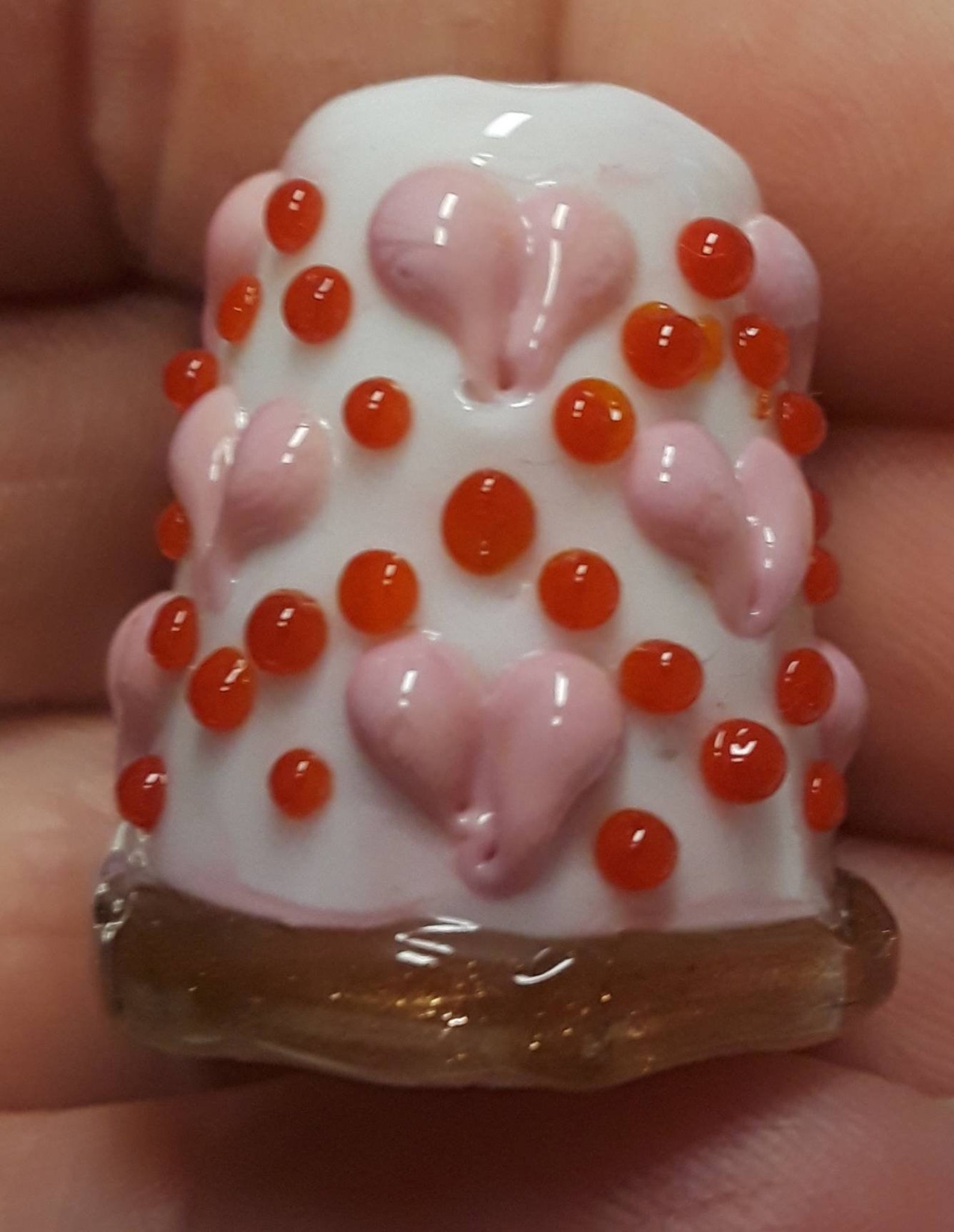 Handmade Lampwork Glass Thimble pink Heart Pin Cushion SRA - Etsy