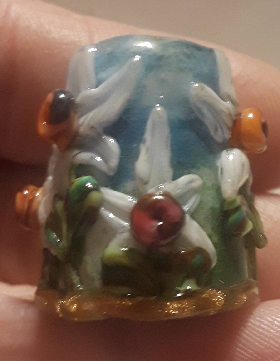 Handmade Lampwork Glass Thimble white Daffodils SRA S105 - Etsy