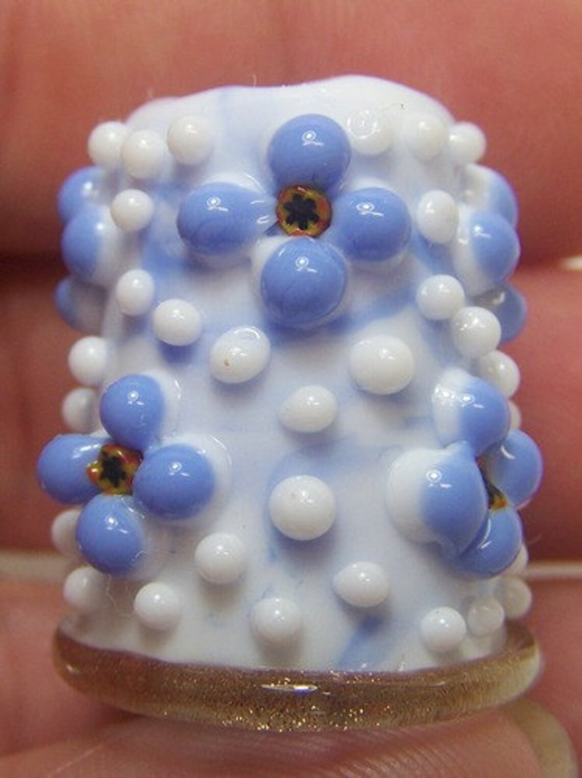 Handmade Lampwork Glass Thimble marbled Periwinkle Pin - Etsy