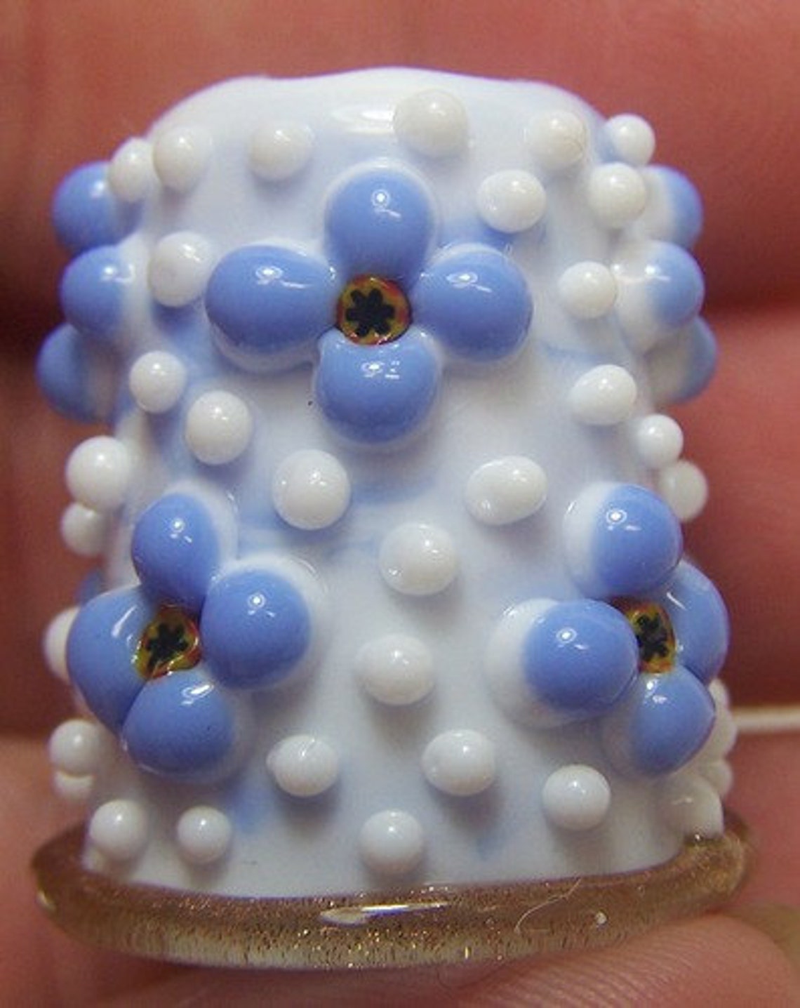 Handmade Lampwork Glass Thimble marbled Periwinkle Pin - Etsy