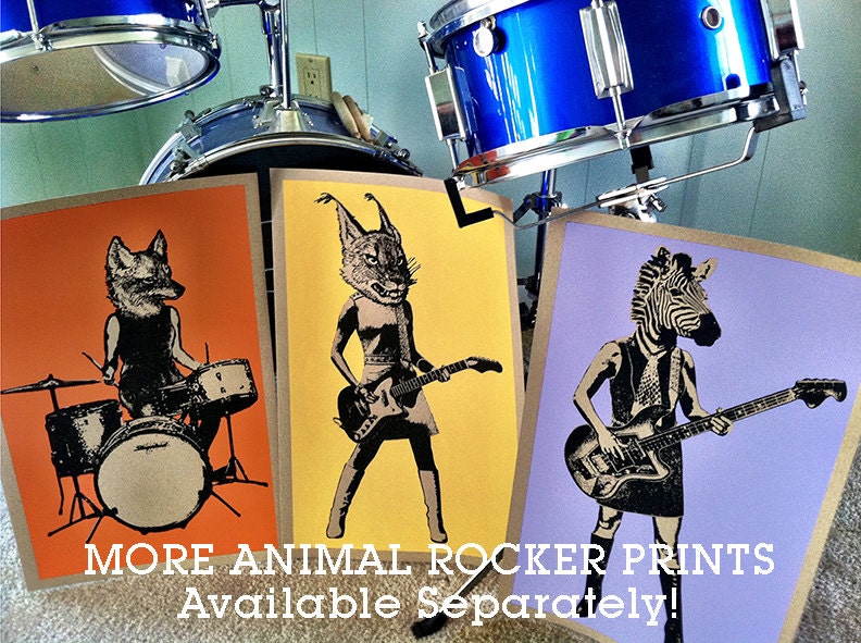 Retro 60s Style Wolf Singer Animal Rock Band 11x17 Silkscreen Art Print ...