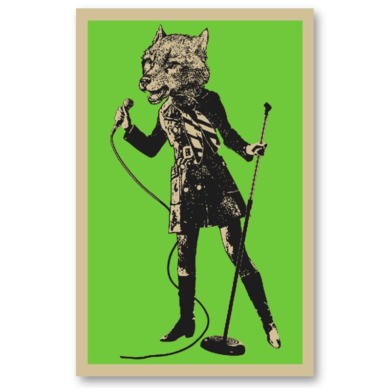 Retro 60s Style Wolf Singer Animal Rock Band 11x17 Silkscreen Art Print ...